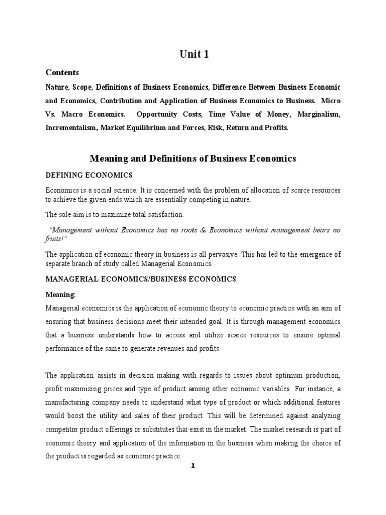 Unit 1: Meaning and Definitions of Business Economics | PDF