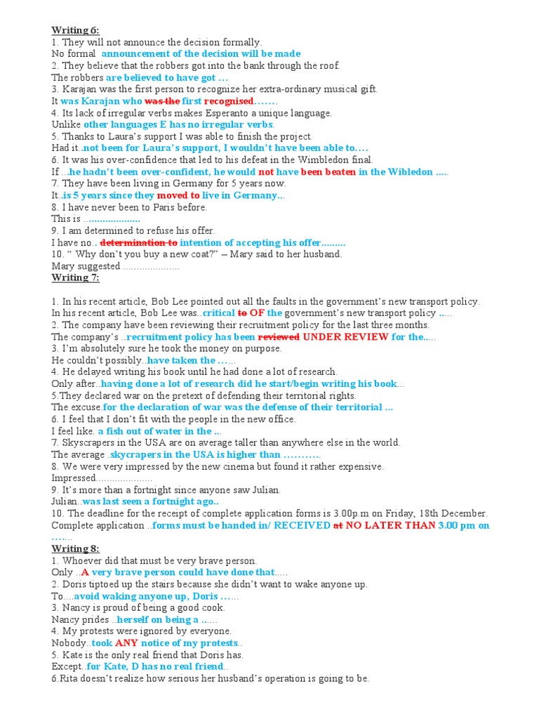 Rewrite Sentences Advanced | PDF