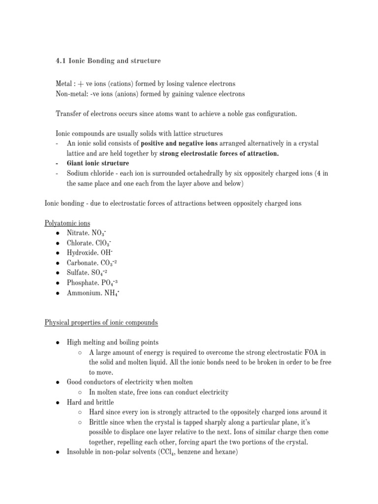 IB SL Chemistry Notes | PDF | Chemical Bond | Ion