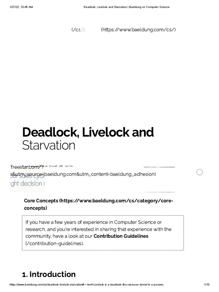 Deadlock, Livelock and Starvation - Baeldung On Computer Science | PDF ... Deadlock, Livelock and Starvation - Baeldung On Computer Science | PDF ...