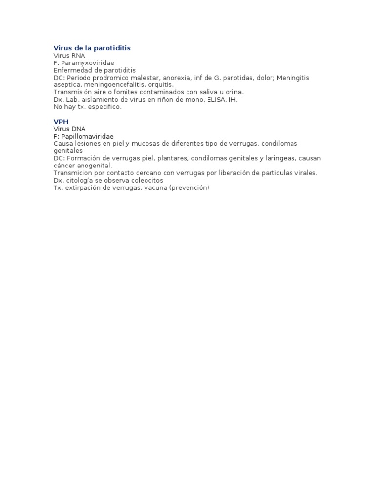 Virus de parotiditis y VPH: síntomas y diagnóstico | PDF