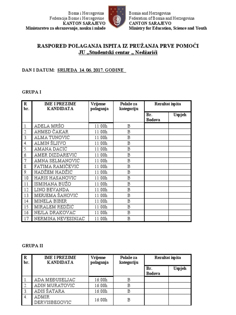 Raspored PP 14 06 Ju Studentski Centar Nedzarici 0 | PDF