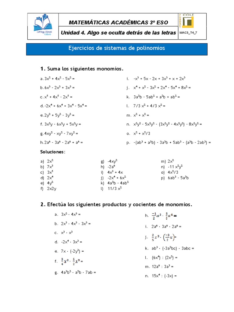 MAC3 - T4 - 7 Ejercicios Polinomios | PDF | Álgebra | Álgebra abstracta