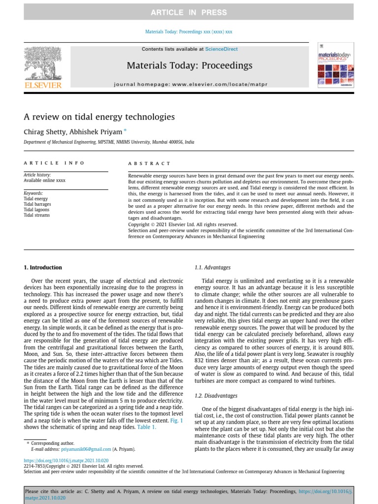 A Review On Tidal Energy Technologies | PDF | Tide | Nature