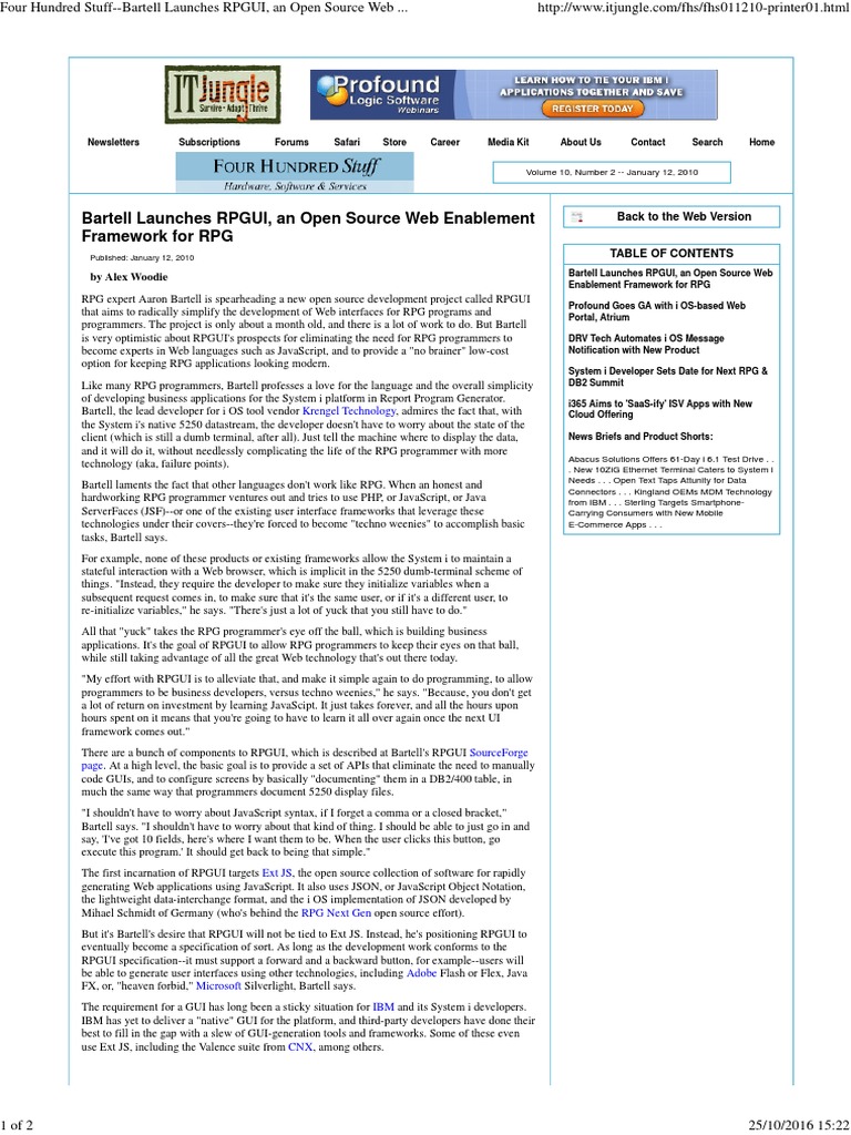 Bartell Launches Rpgui An Open Source Web Enablement Framework For Rpg Pdf Java Script Json