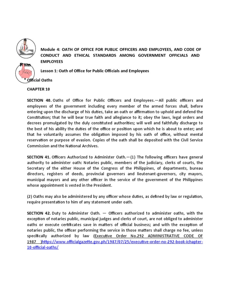 Module 4 OATH OF OFFICE AND CCES FOR PUBLIC OFFICERS AND EMPLOYEES ...