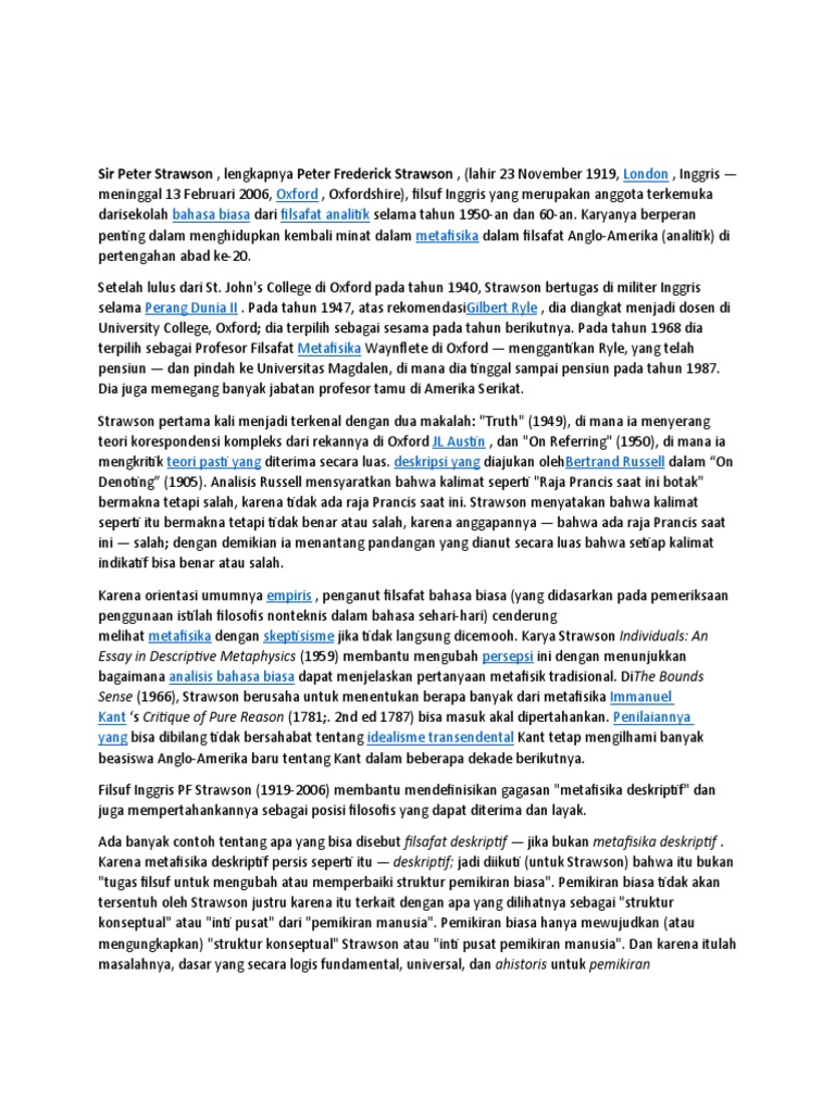 Sir Peter Strawson | PDF | Filsafat