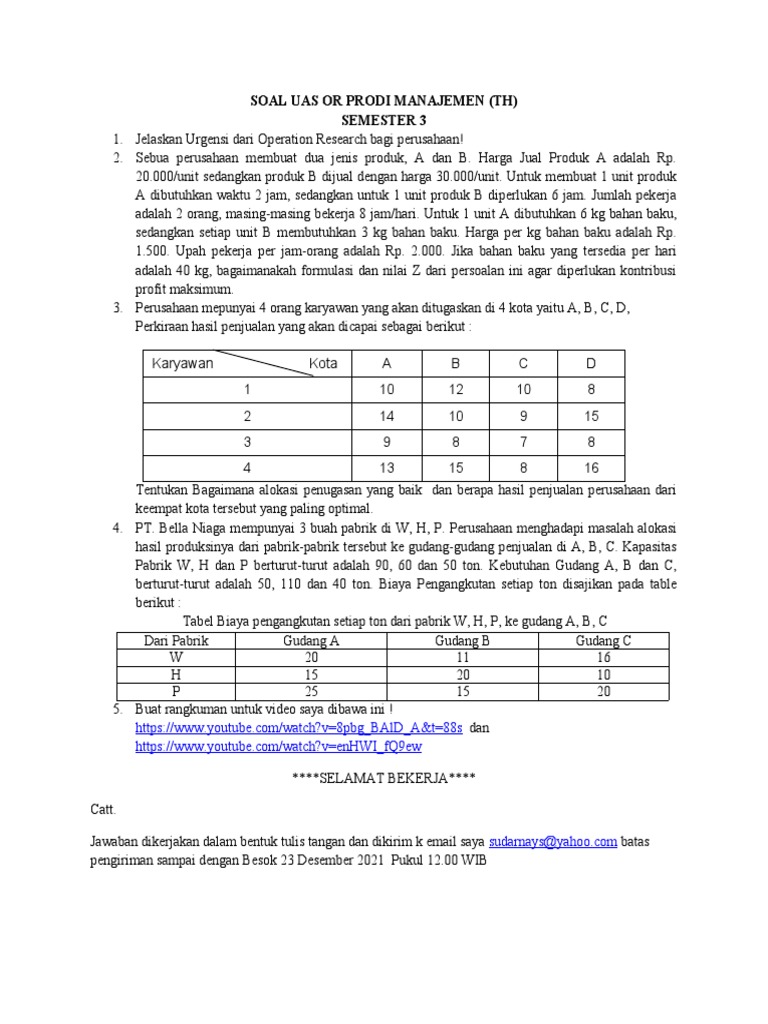 Soal Uas or Prodi Manajemen | PDF