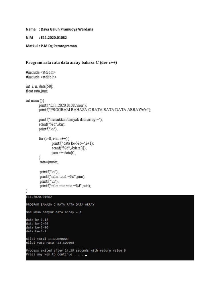 Program Rata Rata Data Array Bahasa C (Dev C++) | PDF | Métodos y ...
