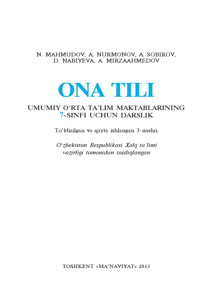Ona Tili 7-Sinf | PDF
