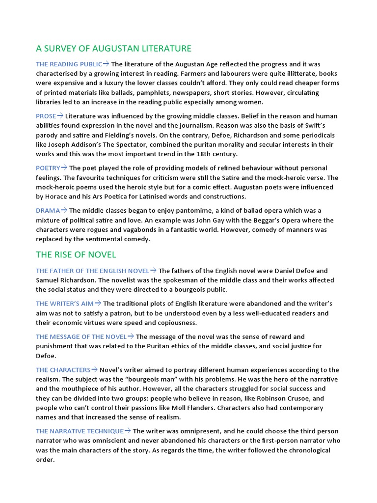 A Survey of Augustan Literature | PDF | Narration | Novels