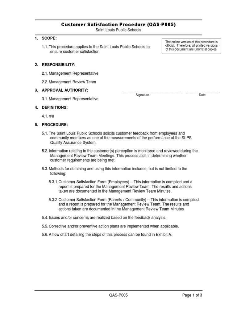 Customer Satisfaction Procedure (SLPS) | PDF | Information | Computing