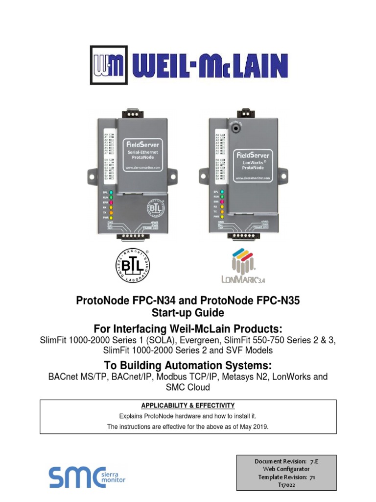 Protonode Fpc-N34 and Protonode Fpc-N35 Start-Up Guide For Interfacing Weil-Mclain Products ...
