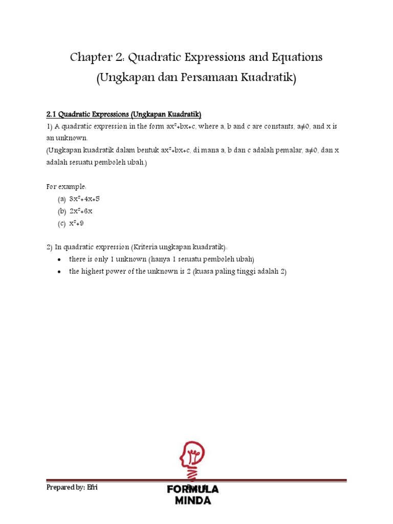 Maths Form 4 Chapter 2 | PDF | Quadratic Equation | Equations