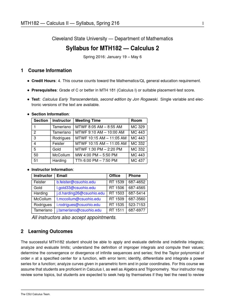 MTH 182 - Common, SP16 | PDF | Series (Mathematics) | Integral