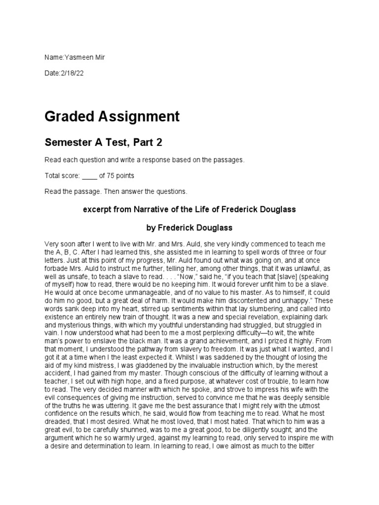 7.01 Graded Assignment English 9 Semester A Test - Part 2 | PDF ...