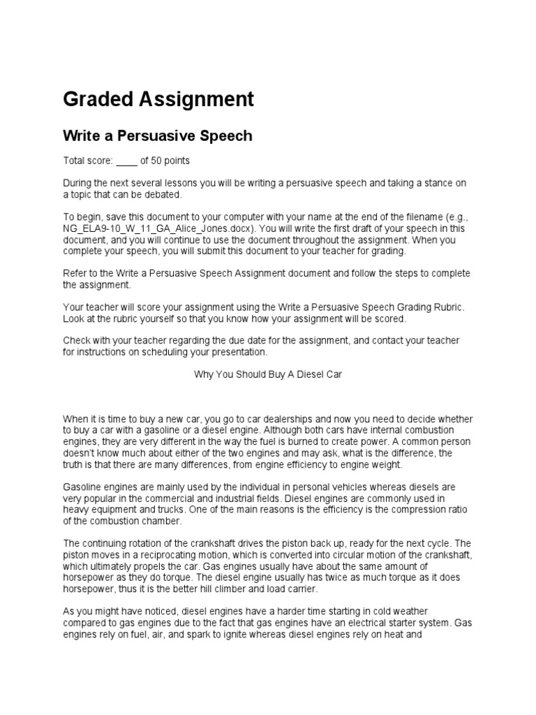 8.16 Graded Assignment Write A Persuasive Speech | PDF | Diesel Engine ...