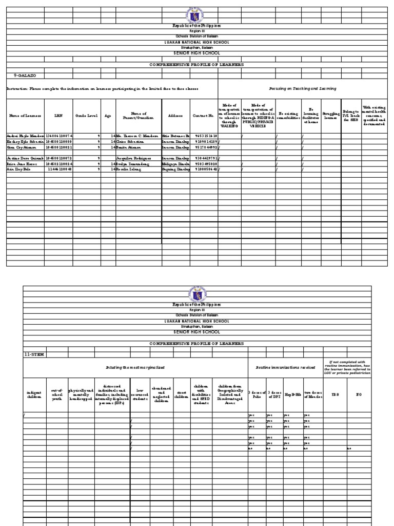 Template For Profiling of Learners | PDF