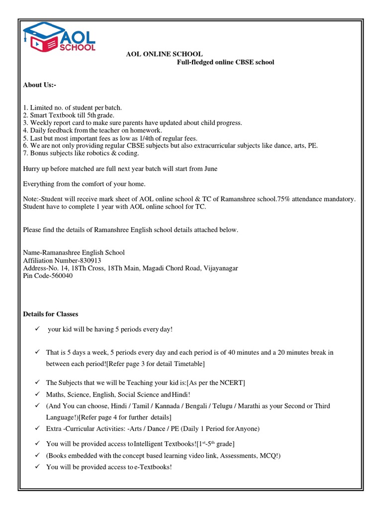 AOL School Details - 2022 PDF | PDF