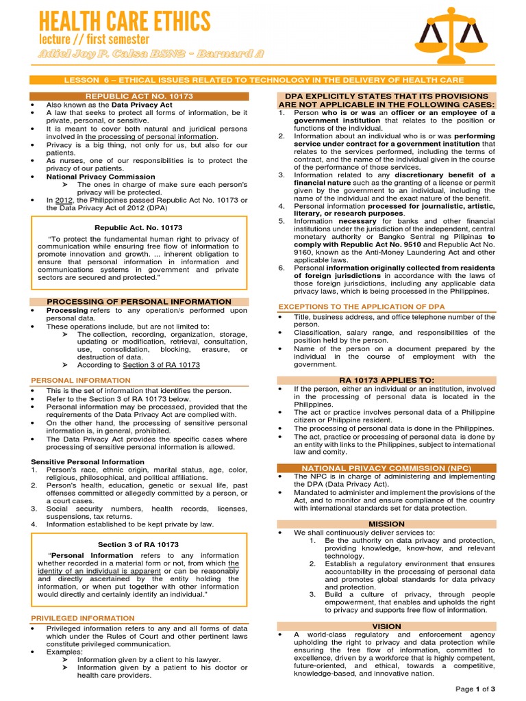 Lesson 6 - Ethical Issues Related To Technology in The Delivery of ...