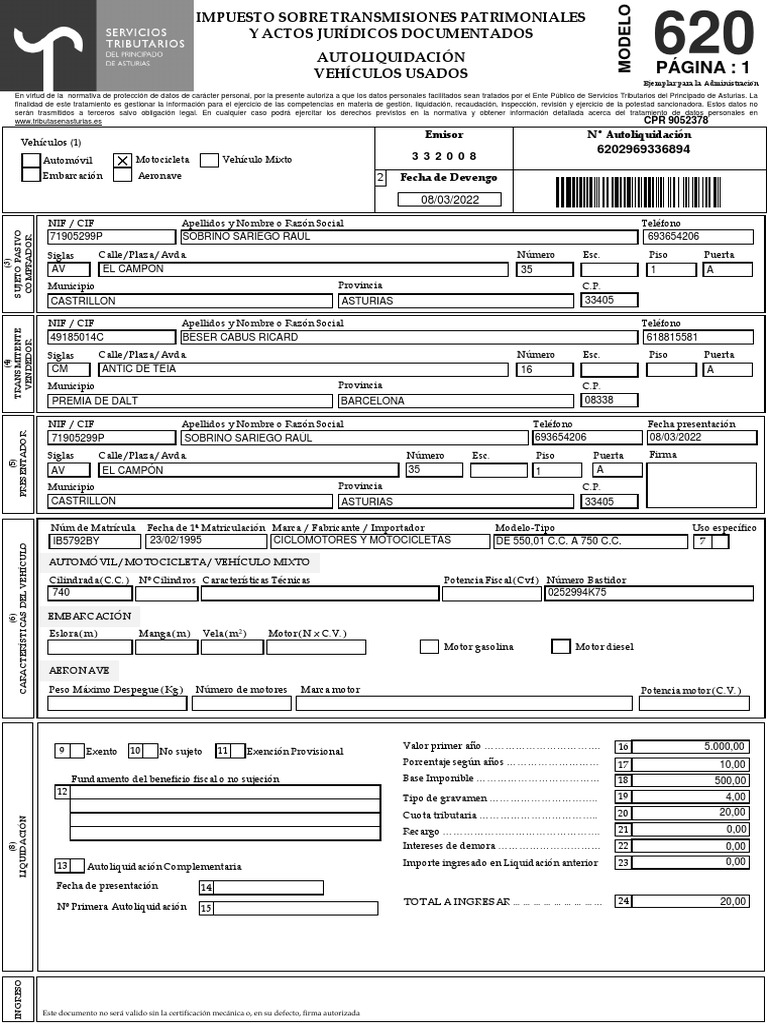 Modelo 620 | Descargar gratis PDF | Devengo | Transporte