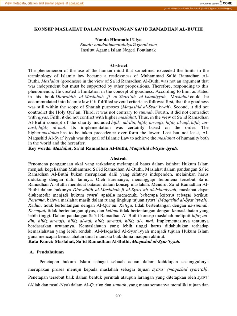 Konsep Maslahat Dalam Pandangan Sa'Id Ramadhan Al-Buthi Nanda Himmatul Ulya | PDF | Islamic ...