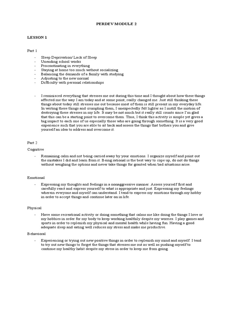Perdev Module 2 | PDF | Stress (Biology) | Emotions
