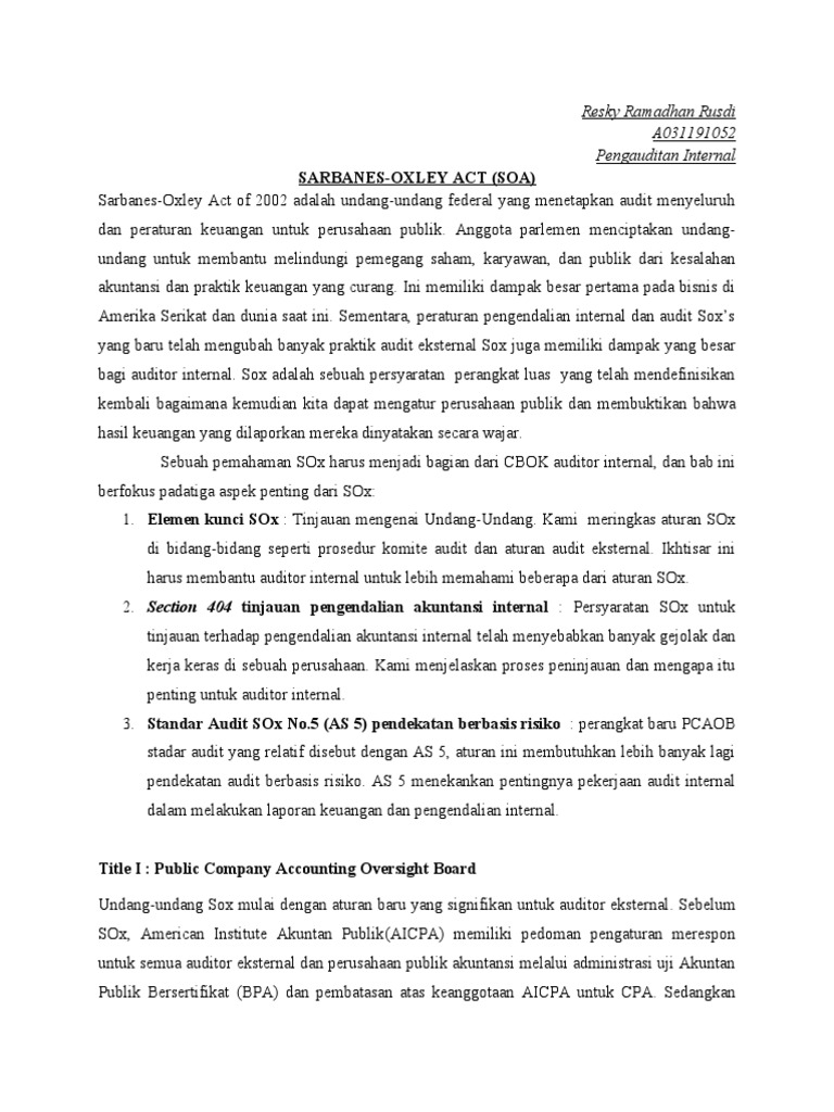 RMK 4 - Sarbanes-Oxley Act (Soa) | PDF
