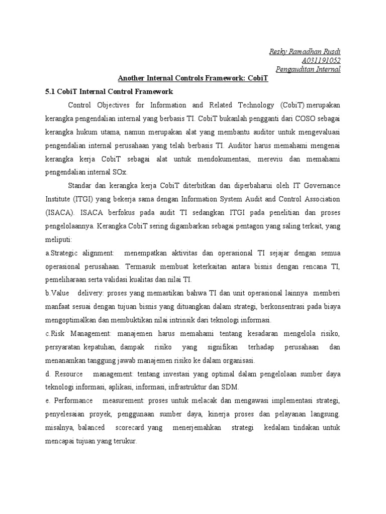 RMK 5 - Another Internal Controls Framework CobiT | PDF