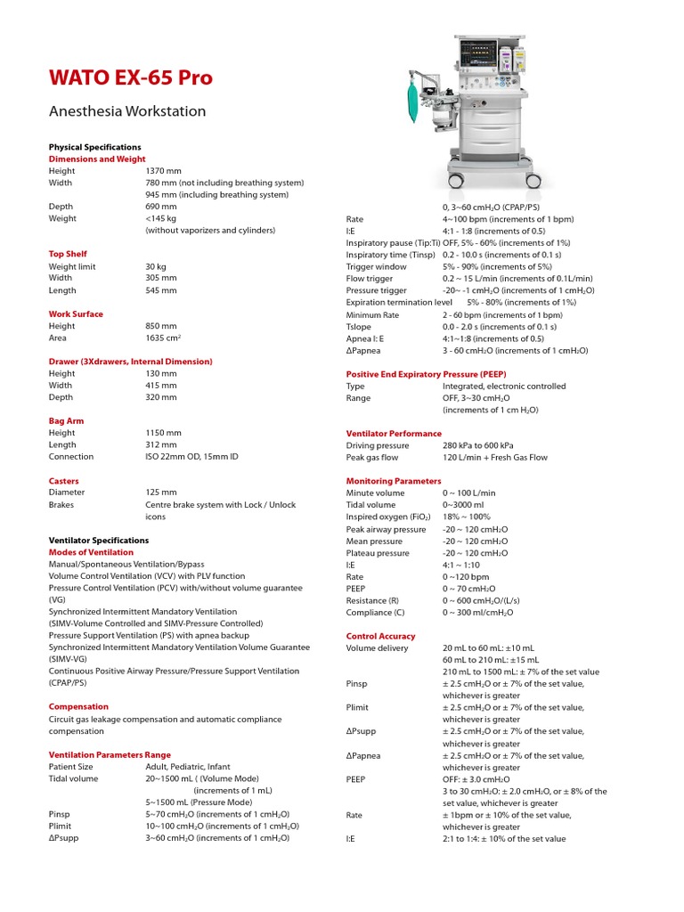 WATO EX-65 Pro: Anesthesia Workstation | PDF | Breathing | Vacuum