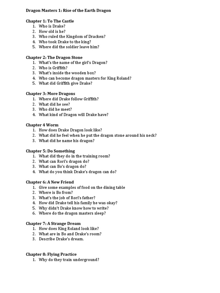 Dragon Masters 1 Comprehension Q | PDF