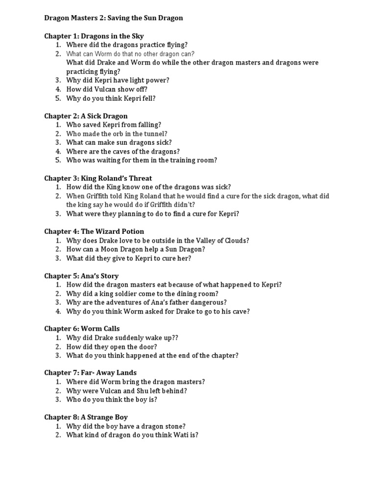 Dragon Masters 2 Comprehension Q | PDF | Dragon