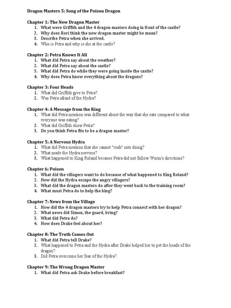 Dragon Masters 5 Comprehension Q | PDF | Dragon