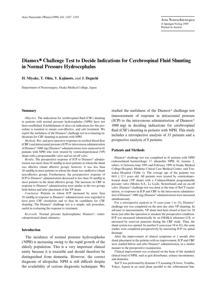 Diamox9 Challenge Test To Decide Indications For Cerebrospinal Fluid ...