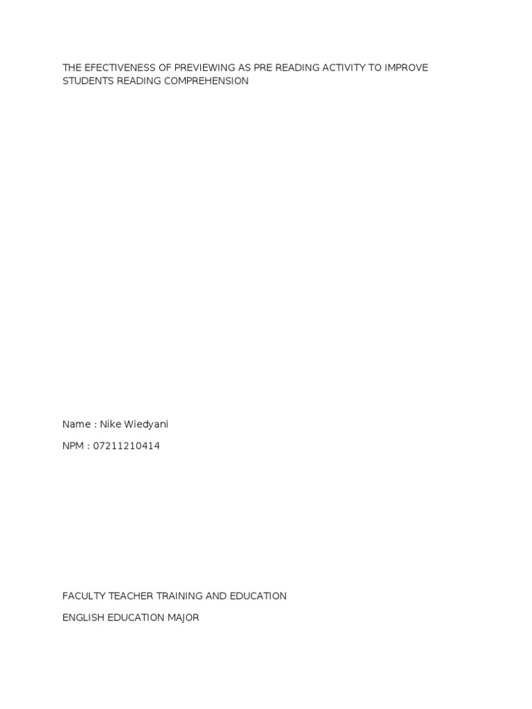 Effectiveness of Previewing in Reading | PDF | Reading Comprehension ...