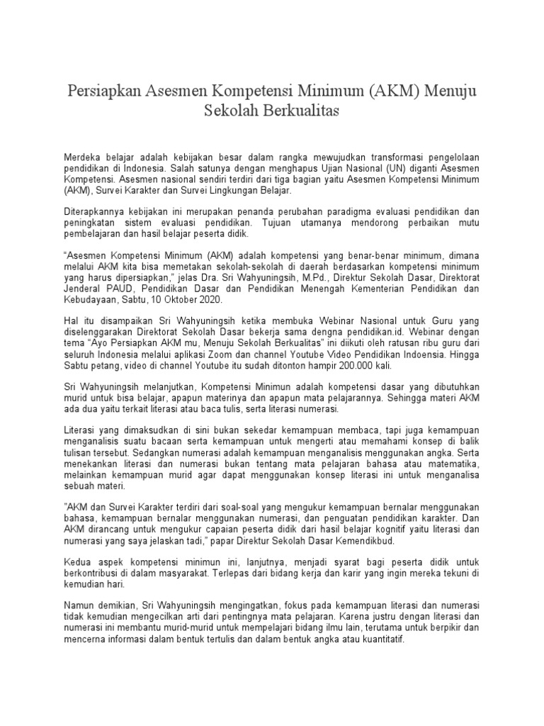 Persiapkan Asesmen Kompetensi Minimum | PDF