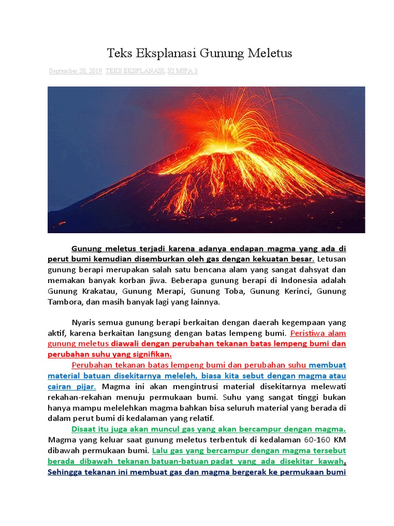 Contoh Teks Eksplanasi Gunung Meletus | PDF