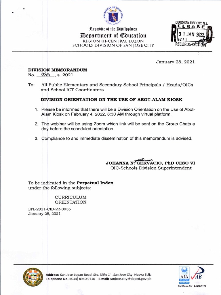 Division Orientation of The Use of ABOT-ALAM Kiosk | PDF