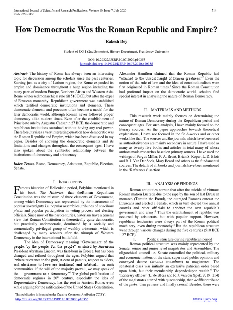 Analyzing the Democratic Nature of the Roman Republic and Empire ...