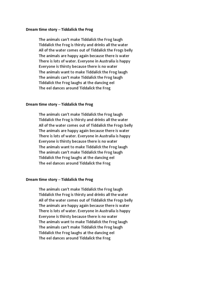 Dream Time Story - Tiddalick The Frog | PDF