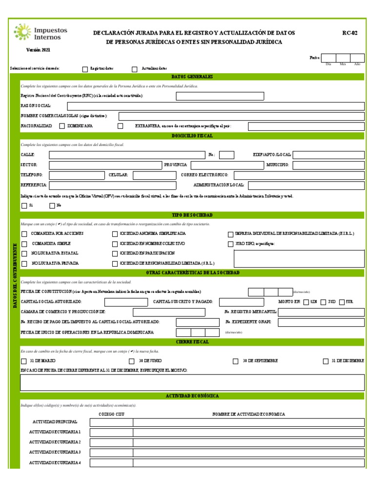 RC-02 Declaración Jurada para El Registro y Actualización de Datos de ...