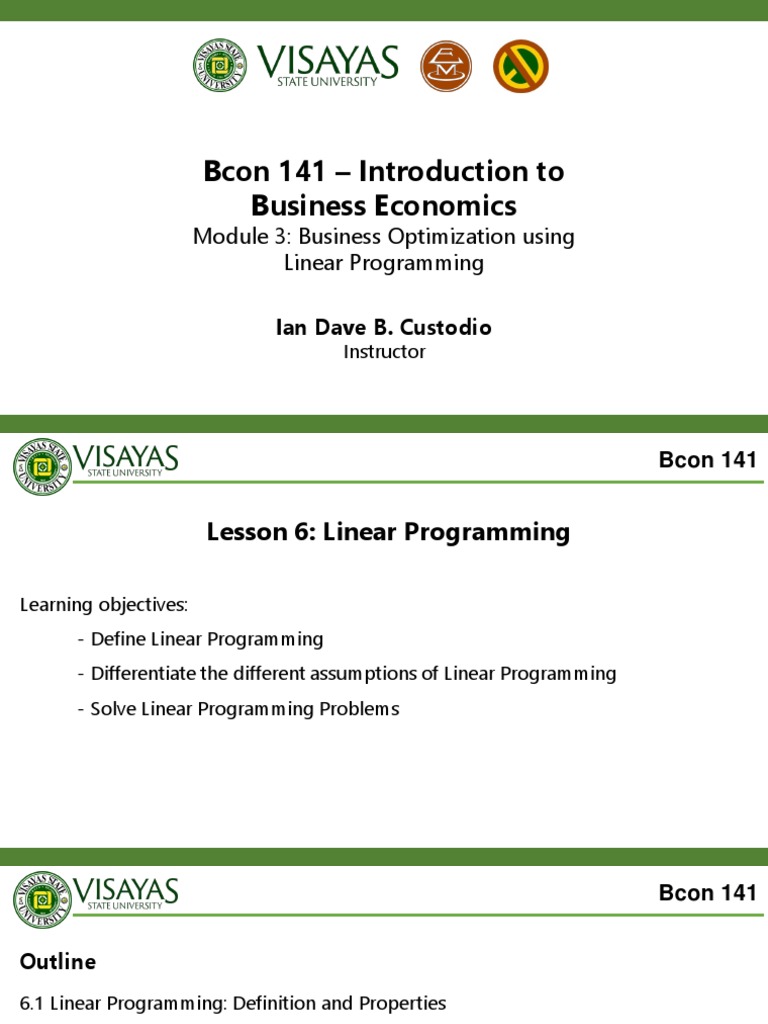 01 Bcon141 Mod3 Lesson6 Linearprogramming Pdf Linear Programming Mathematical Optimization 
