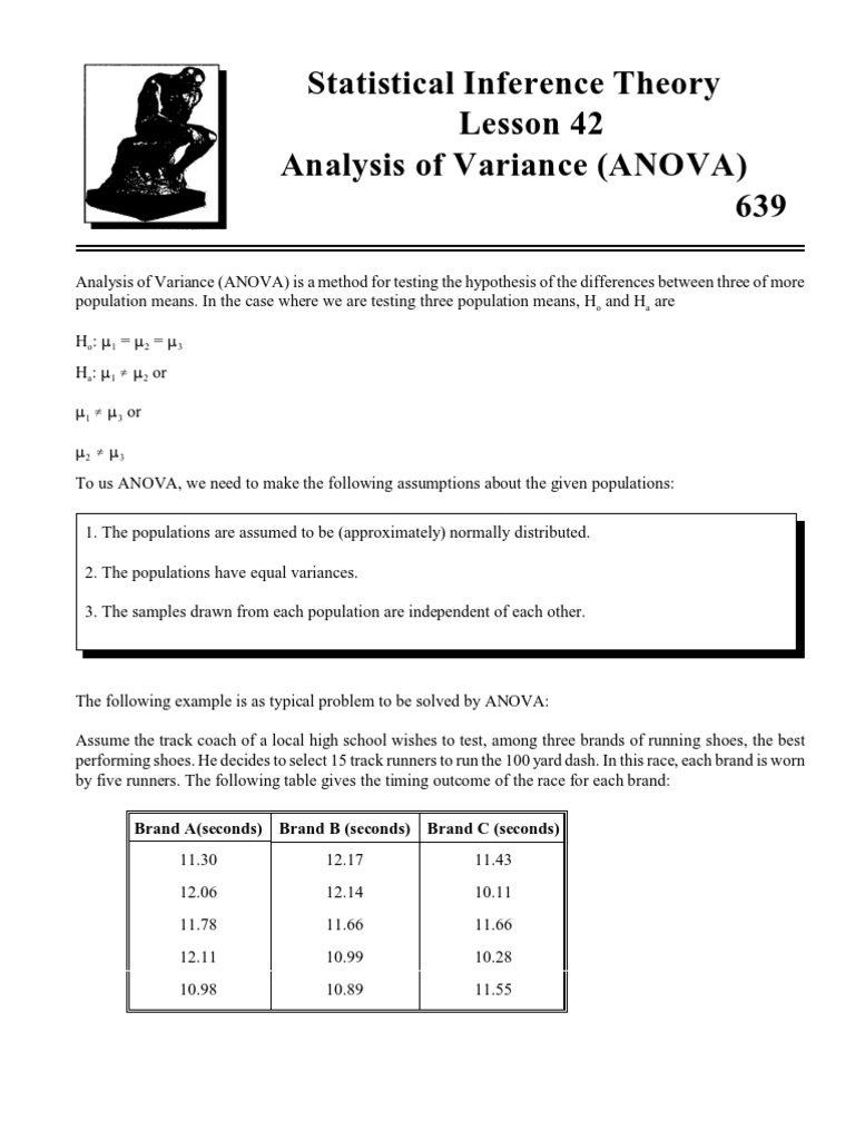 Statistical Inference Theory Lesson 42 Analysis of Variance (ANOVA) 639 ...