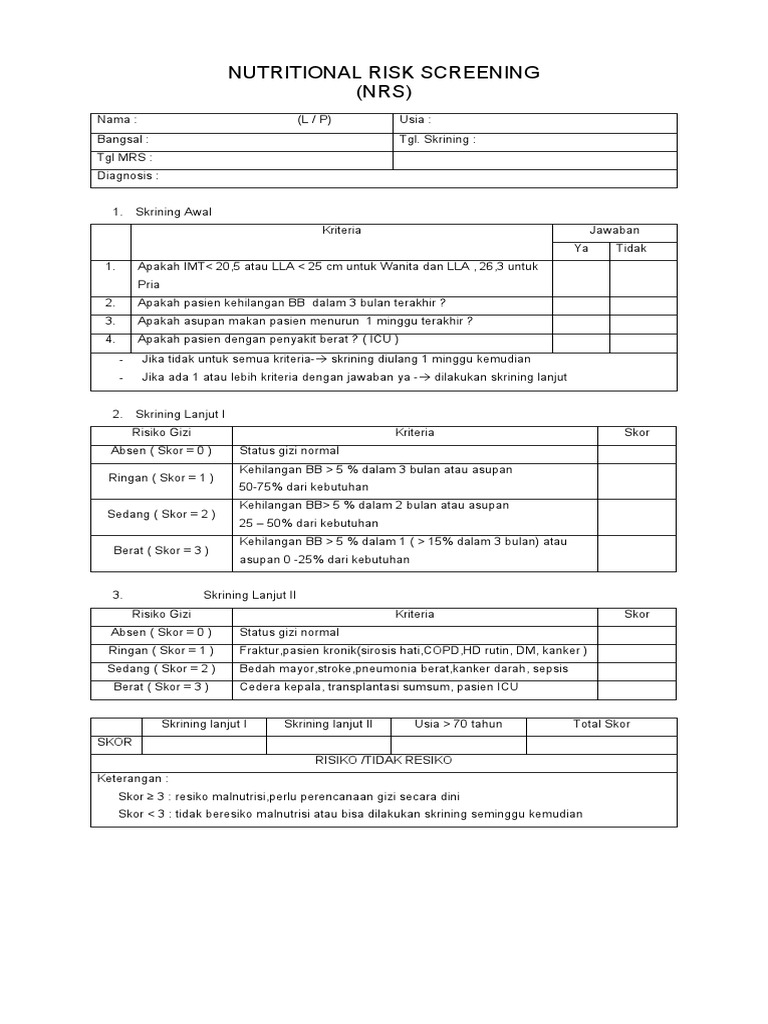 5) Form Skrining Nrs | PDF
