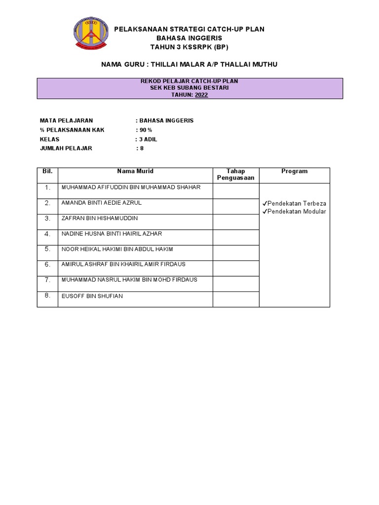 Catchup Plan Bi Year 3 | PDF