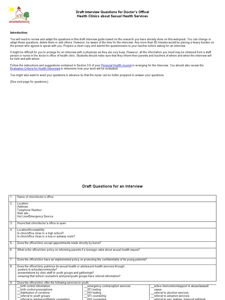 Draft Interview Questions for Clinics | PDF | Reproductive Health ...