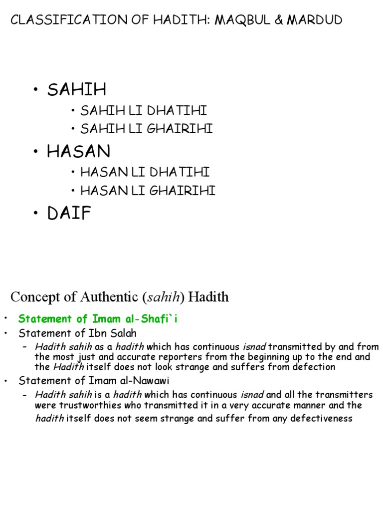 CUHS1 Classification of Hadith MAQBUL MARDUD | PDF | Hadith | Islamic ...