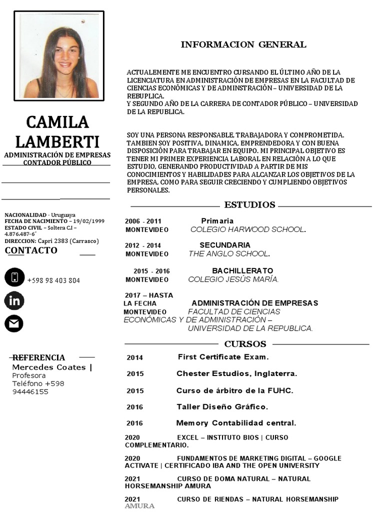 CV - Camila Lamberti | PDF | Contador | Business