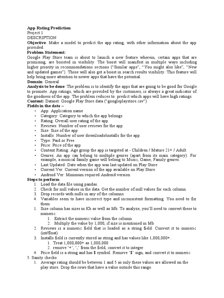 App Rating Prediction Project | PDF | Mobile App | Google Play