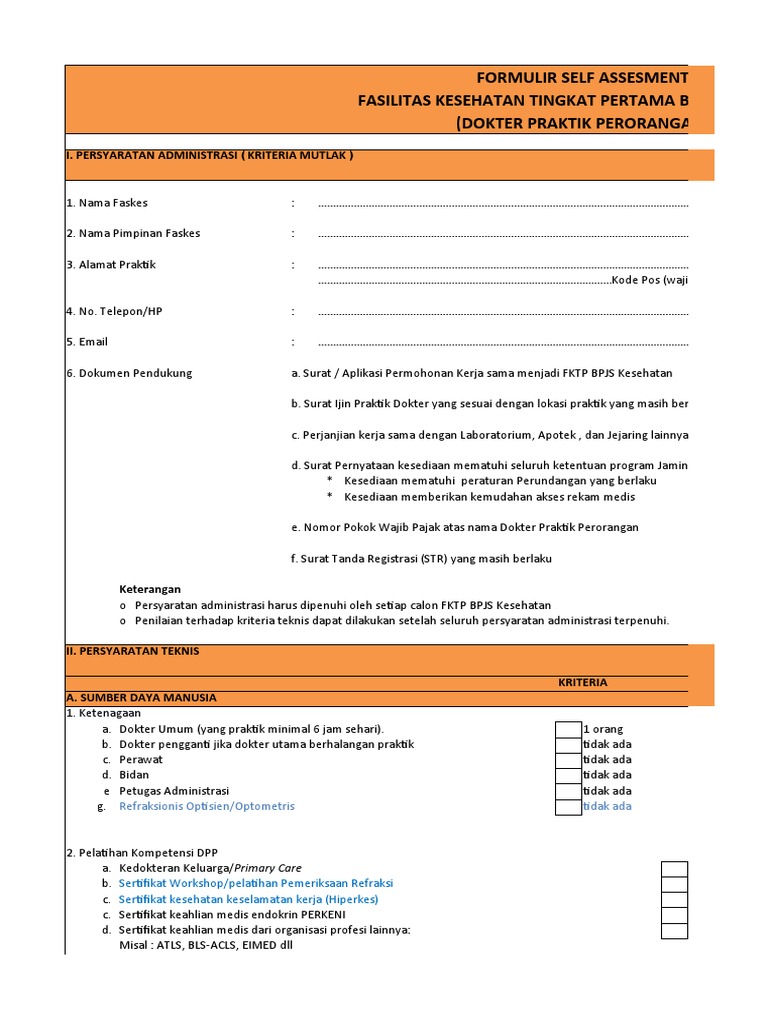 Lampiran 3 - Form Self Assesment FKTP Perpanjangan | PDF
